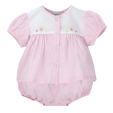 Wholesale Hand Embroidered Baby Girl Bubble Romper - Pink Gingham